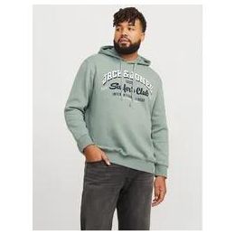Jack & Jones PlusSize Hoodie "JJELOGO SWEAT HOOD 2 COL 24/25 NOOS PLS", Herren, Gr. 5XL, grün (iceberg grün detail:melange), angeraute Sweatware, Obermaterial: 70% Baumwolle, 30% Polyester, JACK & JONES PLUSSIZE, meliert, Modisch, regular fit normal, ohne Ausschnitt, Rippbündchen, Sweatshirts, mit Logo Frontprint
