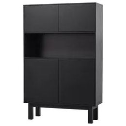 Buffet Woood "Finca", schwarz, B:110cm H:170cm T:40cm, Holzwerkstoff, Schränke, Vitrinenschrank, mit modernem Push-to-Open-System, Breite 110 cm