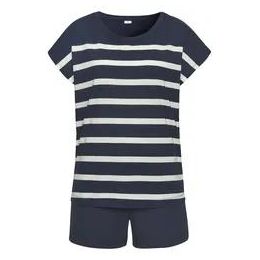 Shorty s.Oliver, Damen, Gr. 44/46, blau (dunkelblau, weiß, gestreift), Single Jersey, Obermaterial: 60% Baumwolle, 40% Polyester, gestreift, unifarben, loose fit kurz, Rundhals, angeschnitten, Homewear-Sets, mit garngefärbten Streifen im Oberteil