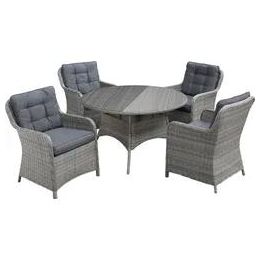 Garten-Essgruppe Konifera "Menorca", grau (grau, grau,), Aluminium, Polyrattan, Sitzmöbel-Sets, Polyrattan, Aluminium, Tischplatte aus 5mm starkem Sicherheitsglas