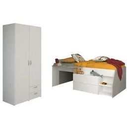 Jugendzimmer-Set Parisot "Parisot Milky 14", weiß (weiß, grau loft), B/H: 90cm x 200cm, Schlafzimmermöbel-Sets