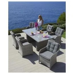 Garten-Essgruppe Konifera "»Menorca«", grau (grau, grau,), Aluminium, Polyrattan, Sitzmöbel-Sets, Polyrattan, Aluminium, Tischplatte aus 5mm starkem Sicherheitsglas