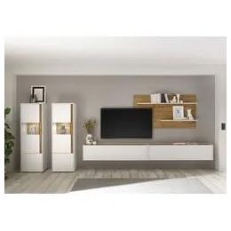 Wohnwand Inosign "City/Giron, moderne Anbauwand, Komplettset in vielen Farben verfügbar", weiß, B:440cm H:180cm T:40cm, Holzwerkstoff, Kastenmöbel-Sets, enthält zwei Vitrinen, zwei Hängeschränke & ein Wandboard