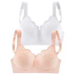 Soft-BH Petite Fleur, Damen, Gr. 85, Cup D, orange (pfirsich, weiß), Jersey, Obermaterial: 60% Polyamid, 29% Baumwolle, 11% Elasthan, Klassisch, BHs, ohne Bügel mit Komfortträgern