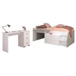 Jugendzimmer-Set Parisot "Parisot Milky 17", weiß, ohne Matratze, B/H: 90cm x 200cm, Schlafzimmermöbel-Sets, halbhohes Hochbett