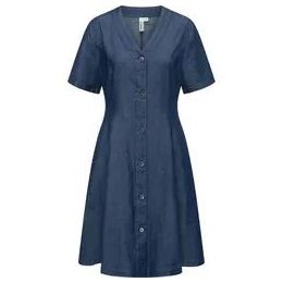 Sommerkleid Ragwear "Kveeda Denim", Damen, Gr. XXL (44), Normalgr&ouml;&szlig;en, blau (denim), Material: 60% Baumwolle, 40% Viskose, A-Linie ca. Mitte Oberschenkel, V-Ausschnitt, &Auml;rmel ohne &Auml;rmelschlitz abgesteppte Kante, Kleider Sommerkleid, Sommerliches Minikleid mit Schleife am R&uuml;cken
