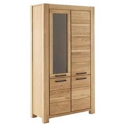 Vitrine MCA LIVING "SILIAS Vitrine groß", beige (naturfarben), B:109cm H:199cm T:45cm, Holzwerkstoff, Massivholz, Schränke, gedämpfte Türen