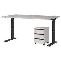 Büromöbel-Set Germania "Lemont", beige (kaschmir, schwarz), B:195cm H:120cm T:80cm, Kunststoff, Metall, Spanplatte, Arbeitsmöbel-Sets, Set bestehend aus höhenverstellbarem Schreibtisch und Rollcontainer