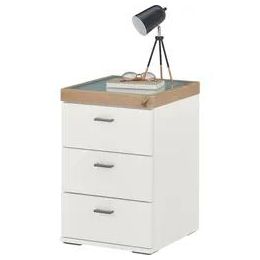 Nachtschrank "Lancaster Dielen", weiß (weiß matt mit eiche artisan), B:40,7cm H:61,3cm T:43,5cm, Spanplatte, SET ONE BY Musterring, Schränke, inklusive LED-Beleuchtung, in 2 Farben erhältlich, B 41 x H 61 cm
