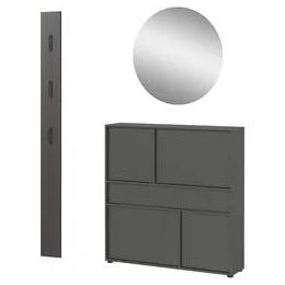 Garderoben-Set Germania "GW-Ameca 2.0", grau (graphit), B:140cm H:200cm T:25cm, Spanplatte, Kastenmöbel-Sets, Garderoben-Set:Mehrzweckschrank und Spiegel