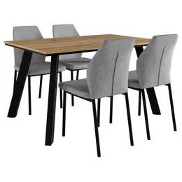 Essgruppe OTTO HOME "Genf Tischgruppe BESTSELLER", grau (eichefarben, hellgrau,), Webstoff, Sitzmöbel-Sets, Küchentisch, 4 Stühle, moderne Tischplatte in eiche/schwarz