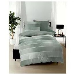 Wendebettwäsche Kaeppel "Timeless", grün (jade), B/L: 155cm x 220cm, 1 Stk., 1 Stk., Mako-Satin, B/L: 80cm x 80cm, 2 Stk., Mako-Satin, Obermaterial: 100% Baumwolle, Bettwäsche, mit breiten Streifen