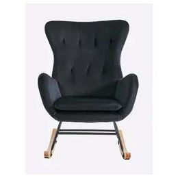 Sessel Heine HOME, schwarz, B:68cm H:95cm T:80cm, 100% Polyester, Füße:50% Metall, 50% Gummibaum, Gestell:100% Metall, Sessel, Schaukelsessel