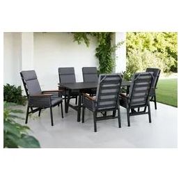 Garten-Essgruppe Konifera "Edessa Komfort", grau (grau,), Polyester, verstellbare Rückenlehne, Aluminium, Sitzmöbel-Sets, Tischplatte aus Alu-Lamellen,Armlehne mit Seilgeflecht&Noonwood-Latten