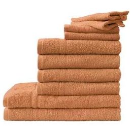 Handtuch Set Dyckhoff "Kristall", orange (terra), 10 Stk., Walkfrottee, Obermaterial: 100% Baumwolle, Handtuch-Sets, mit feiner Bordüre, Duschtücher, Handtücher und Gästetücher