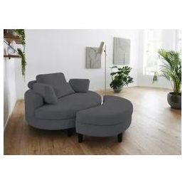 Loveseat "Ravi, B: 114 cm", grau (anthrazit), B:114cm T:154cm, 100% PES, ATLANTIC HOME COLLECTION, Sessel, XXL- Sessel, mit Stauraumhocker, Rückenstütze & 4 Zierkissen, Topseller
