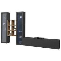 Wohnwand Inosign "Maruska", grau (anthrazit, anthrazit), B:320cm H:180cm T:30cm, Spanplatte, Kastenmöbel-Sets