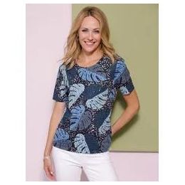 T-Shirt Classic Basics "Druck-Shirt", Damen, Gr. 40, blau (dunkelblau, weiß, bedruckt), 100% Baumwolle, gemustert, mehrfarbig, Rundhals, Shirts