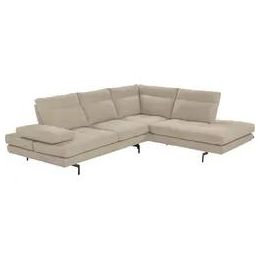 Ecksofa Calia italia "Toby Wing, L-Form, Designsofa mit sensationellem Sitzkomfort", beige (fango bull), B:288cm H:90cm T:232cm, Leder BULL (100% Leder), Sofas, Sitztiefenverstellung, funktionale Ecke, Füße in schwarz matt