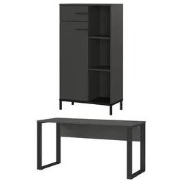 Büromöbel-Set Germania "GW-Rovigo", grau (graphit, schwarz), B:229cm H:120cm T:60cm, Metall, Spanplatte, Arbeitsmöbel-Sets, Schreibtisch mit Knieblende, Made in Germany