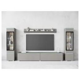 Wohnwand Inosign "VERA II", grau (grau pallad), B:260cm H:130cm T:33cm, Kastenmöbel-Sets, Vitrine mit Verglasung, stehend und hängend, inklusive Beleuchtung, Topseller