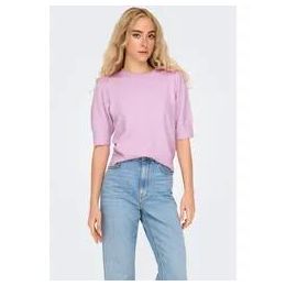 Strickpullover Only "ONLRICA LIFE 2/4 PULLOVER KNT NOOS", Damen, Gr. M, pastel lavender detail:with melange, Strick, Obermaterial: 93% Polyester, 4% Nylon, 3% Elasthan, meliert, regular fit hüftlang, Rundhals, Rippbündchen, Pullover