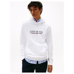 Hoodie Tommy Hilfiger "BRAND LOVE HILFIGER HOODIE", Herren, Gr. M, weiß, Sweatware, Obermaterial: 100% Baumwolle, Casual, Rippbündchen, Sweatshirts