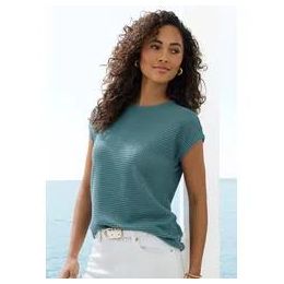 Kurzarmshirt Vivance "aus bügelfreiem Waffelstrick", Damen, Gr. 36/38, braun (eukalyptus), Strick, Obermaterial: 64% Polyester, 34% Viskose, 2% Elasthan, transparent, unifarben, Casual, bequem, Rundhals, Shirts, aus bügelfreier Strickqualität