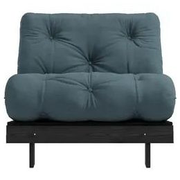 Daybett KARUP DESIGN "Daybett Roots Schlafsofa – Gästebett & Sofa aus FSC-Kiefer", blau (petrol blau), B:90cm H:85cm, Bezug: 80% Baumwolle, 20% Polyester, Daybetten, Inkl. Futonmatratze, in mehreren Größen & Farben erhältlich