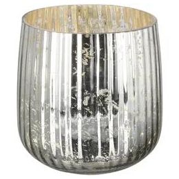 Windlicht Fink "DARCY", silber (antik, silberfarben), H:18cm Ø:18cm, Glas, Kerzenhalter, Kerzenhalter aus Glas, mit Rillen, Höhe ca. 18 cm x Ø 18 cm
