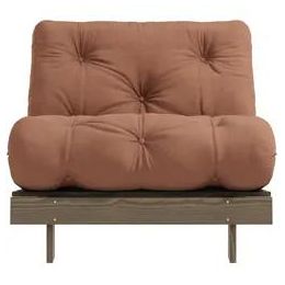 Daybett KARUP DESIGN "Daybett Roots Schlafsofa – Gästebett & Sofa aus FSC-Kiefer", braun (clay braun), B:90cm H:85cm, Bezug: 80% Baumwolle, 20% Polyester, Daybetten, Inkl. Futonmatratze, in mehreren Größen & Farben erhältlich