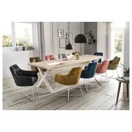 Esstisch Home Affaire "Tristan", weiß (weiß wash, weiß), B:240cm H:77cm T:100cm, Tische, massive Balkeneiche geölt mit Baumkante