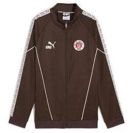 Sweatjacke Puma "FC St. Pauli KING Anthem Jacke Jugendliche", Kinder, Gr. 176, weiß (espresso braun weiß), Obermaterial: 37% Baumwolle, 63% Polyester; Taschenfutter: 100% Polyester; Rippe: 93% Polyester, 7% Elasthan; Besatz: 100% Polyester, Sweatjacken