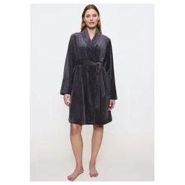 Morgenmantel Triumph "Robes Fleece Robe 01", Damen, Gr. 40/42, grau (ink gray), Obermaterial: 100% Polyester, Midil&auml;nge, Hausm&auml;ntel, warmer Morgenmantel