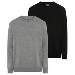 Rundhalspullover MAN'S WORLD "Neue Kollektion DP Grau & Schwarz", Herren, Gr. S (44/46), schwarz (schwarz, grau), Feinstrick, Obermaterial: 50% Baumwolle, 50% Polyacryl, unifarben, Basic, regular fit, Rundhals, Rippbündchen, Pullover, in Feinstrick