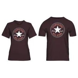 T-Shirt Converse "UNISEX Converse GO-TO ALL STAR PATCH LOGO STANDARD FIT T-SHIRT", Damen, Gr. XS, braun (rugged braun), Single Jersey, Obermaterial: 100% Baumwolle, Sportlich, Rundhals, eingesetzt normaler Saum, Shirts