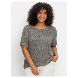 Kurzarmshirt sheego "Rundhalsshirt", Damen, Gr. 40/42, schwarz (schwarz, gemustert), 50% Baumwolle, 50% Modal, gemustert, Rundhals, Shirts