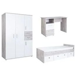 Jugendzimmer-Set Arthur Berndt "Jugendzimmer-Set »Bente« 3-teilig", weiß, neutral, ohne Matratze, B/H: 90cm x 200cm, Hartfaserplatte, Holzwerkstoff, Kunststoff, Metall, Schlafzimmermöbel-Sets, Eiche-Sand/Weiß Nachbildung