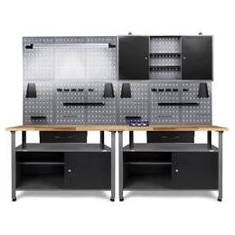 Werkstatt-Set ONDIS24 "»240cm mit LED & Lautsprecher«", grau (grau, anthrazit), B:240cm H:204cm T:60cm, Buche, Metall, Werkbänke, Werkstatteinrichtung 240 cm - Arbeitshöhe 85 cm