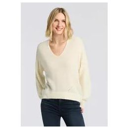 Strickpullover BOSS ORANGE "Foletta Premium Damenmode", Damen, Gr. XL, beige (open beige 295), Strick, Obermaterial: 58% Polyamid, 21% Alpaka, 21% Wolle, Ajourstrickmuster, unifarben, relaxed fit normal, V-Ausschnitt, Rippstrickbündchen, Pullover, V-Ausschnitt, Ajouré-Details