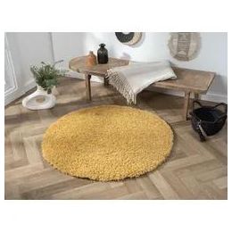 Hochflor-Teppich "My Shaggy", gold (goldgelb), B:100 H:37mm L:100 Ø:100cm, Polypropylen (PP), MyFlair MÖBEL & ACCESSOIRES, Teppiche, Shaggy, Uni Farben, leicht glänzend, Microfaser, extra flauschig
