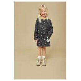 Sweatkleid Blue Seven, Mädchen, Gr. 98, N-Gr, grau (anthrazit), Sweatware, Obermaterial: 95% Baumwolle, 5% Elasthan, bedruckt, regular fit kniefrei, Rundhals, abgesteppte Kante, Kleider, in dezenter A-Linie und mit tollen Pailletten-Details