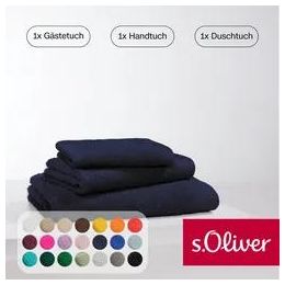Handtuch Set s.Oliver "s.Oliver, Premium Qualit&auml;t, 600 gr/m2", blau (marineblau), 3 Stk., Walkfrottier, Walkfrottier, Obermaterial: 100% Baumwolle, Handtuch-Sets, 1 G&auml;stetuch 30x50 cm, 1 Handtuch 50x100 cm, 1 Duschtuch 70x140 cm