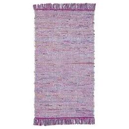 Teppich ANDIAMO "Frida" Gr. 2, lila (aubergine), B:60cm H:8mm L:120cm, Baumwolle, Teppiche, Fransenteppich, Handweb Teppich, Fleckerl, reine Baumwolle, handgewebt, mit Fransen