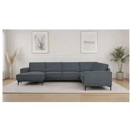 Wohnlandschaft Places of Style "XXL Sofa Oland, Struktur, Flachgewebe, Luxus-Microfaser, Boucle", dunkelgrau, B:342cm H:85cm T:260cm, 92%PES 8%NY, Sofas, U-Form, 342 cm, Wellenunterfederung, Skandi-Design, Metallfüße
