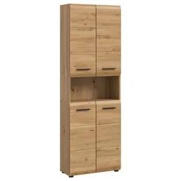 Stauraumschrank Inosign "FLORENZ, TOPSELLER, Höhe 185 cm, 4 Türen, 4 Fachböden, 1 offenes Fach", artisan oak nb, B:60cm H:185cm T:30cm, FSC-zertifizierter Holzwerkstoff, MDF, Schränke, hochwertige MDF Front, Griff schwarz, Badschrank, Bad