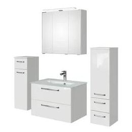 Badmöbel-Set SAPHIR "Badmöbel-Set Trentino 4-teilig Glas-Waschtisch mit LED-Spiegelschrank", weiß (weißhg), Kastenmöbel-Sets, Badezimmer-Set mit Midischrank und Unterschrank inkl. Türdämpfer