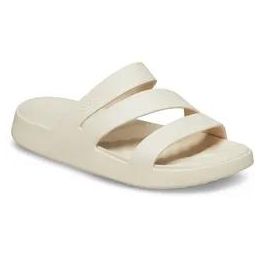 Badepantolette Crocs "Getaway Strappy", Damen, Gr. 36, beige (sanftes weiß), CrosliteTM, unifarben, Schuhe Badelatschen Pantolette, Sommerschuh, Badeschuh, Poolslides mit modischen Riemchen
