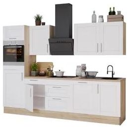 Küche KOCHSTATION "KS-Ahus", front: weiß matt, korpus: wildeichefarben, arbeitsplatte: eichefarben struktur, B:280cm H:211,8cm T:60cm, Komplettküchen-Sets, Küchenzeile, Breite 280 cm,wahlw. mit E-Geräten,Soft Close Funktion,MDF Fronten