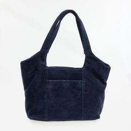 Dunkelblaue Tote Bag aus Wildleder
